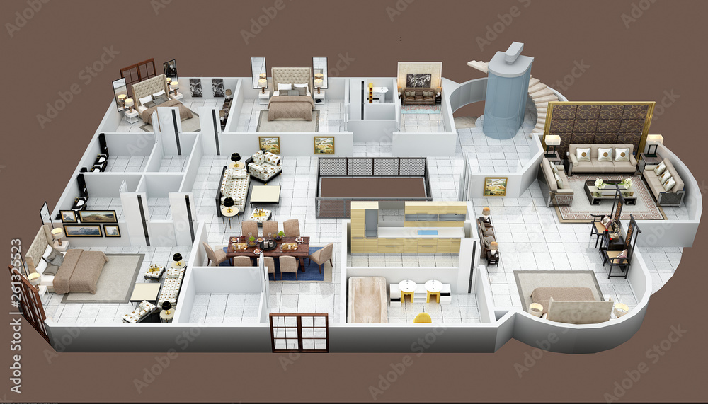 3d render of floor plan Stock Illustration | Adobe Stock