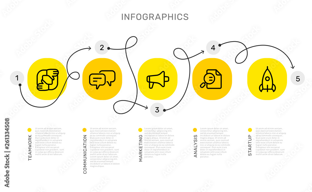 Vector infographic template with curl path with number options and ...