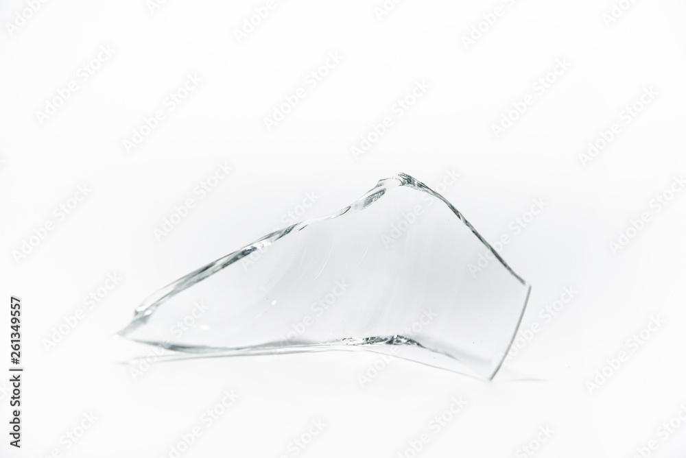 Parts of the broken cup jar glass isolated on white background. Pieces ...