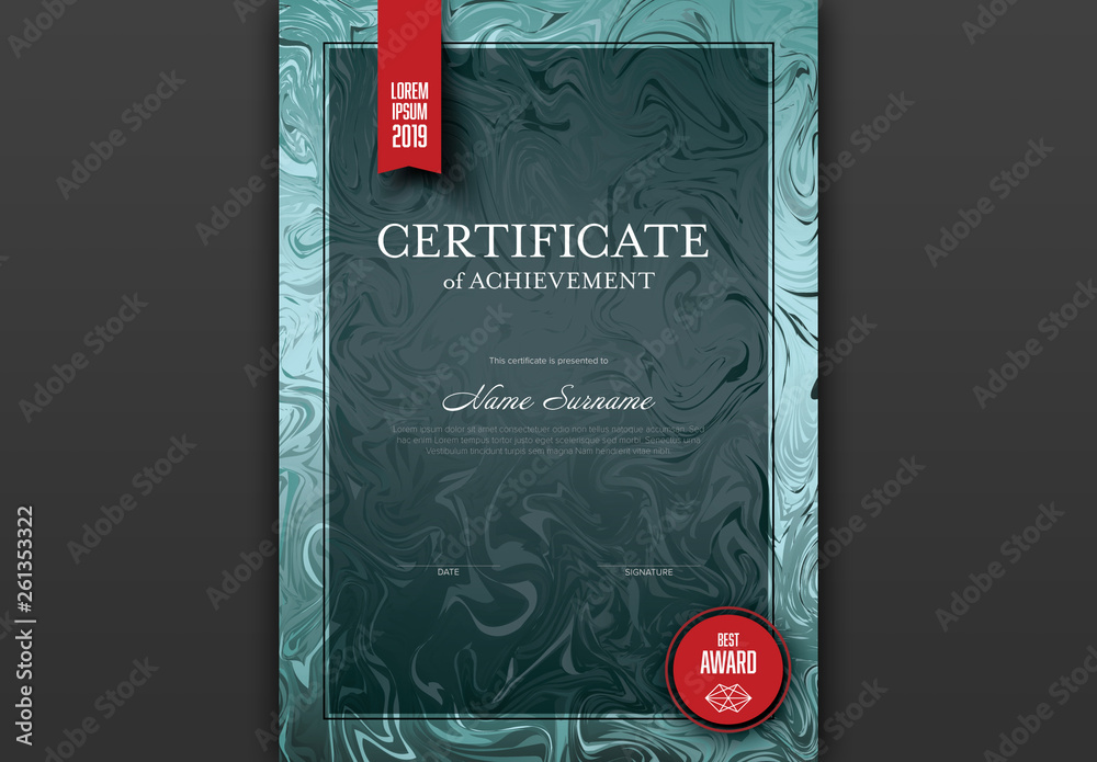 Marbled Metallic Teal Certificate Stock Template | Adobe Stock