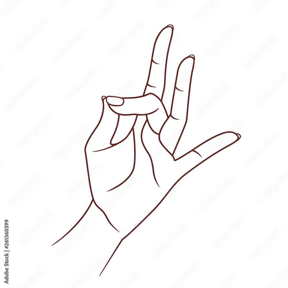 Shuni mudra. Yogic hand gesture. Isolated on white background Stock ...