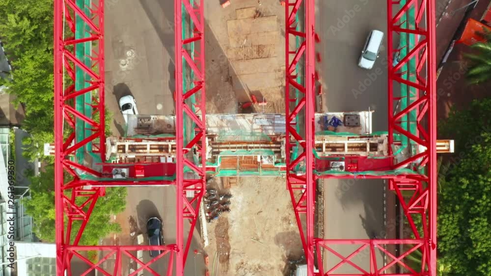 JAKARTA, Indonesia - April 08, 2019: Top down view of crane build ...