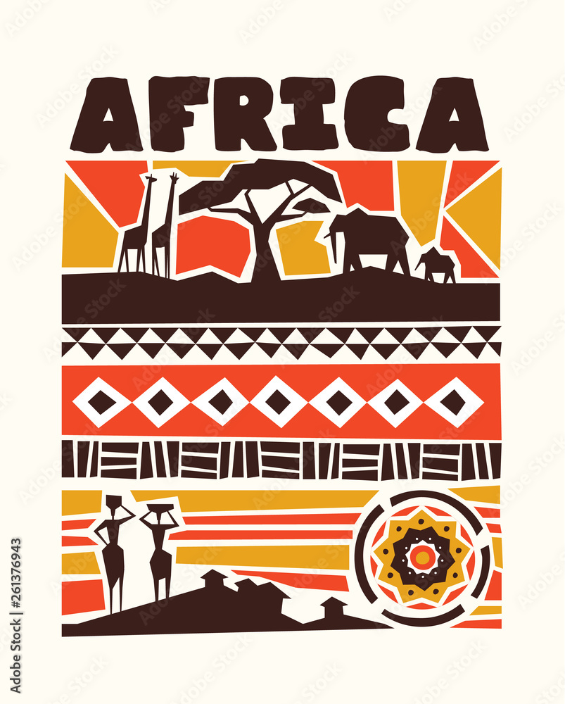 Africa illustration of animals and tribal art Stock Vector | Adobe Stock