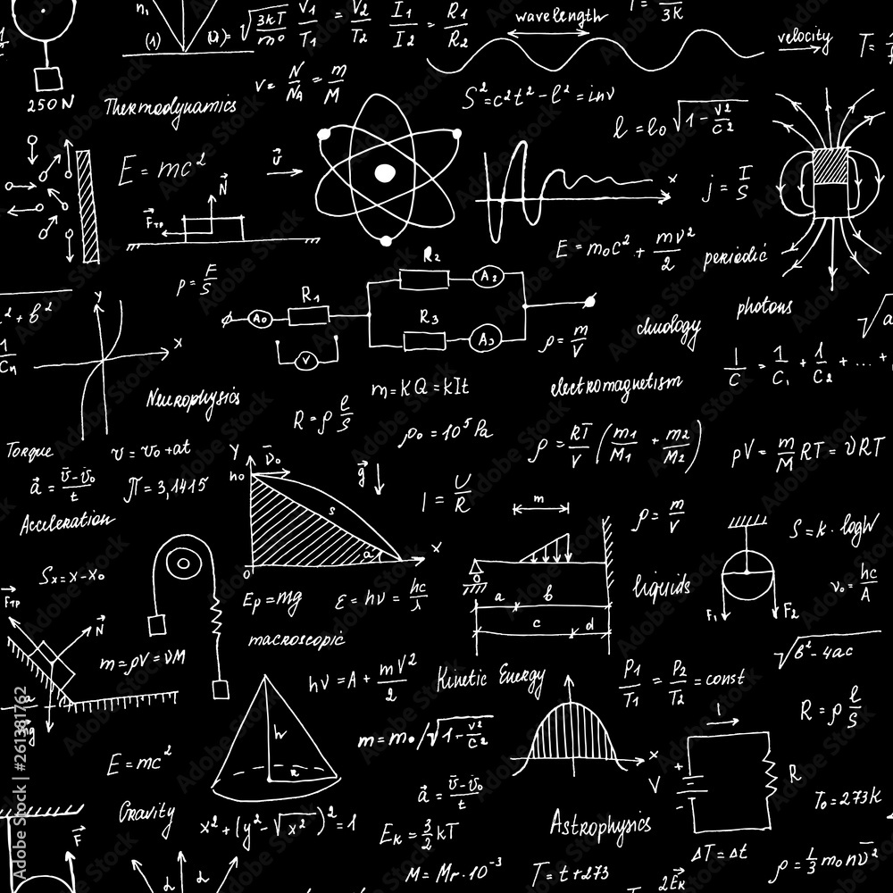 Physics Formulas. Seamless texture. School blackboard with the formulas ...