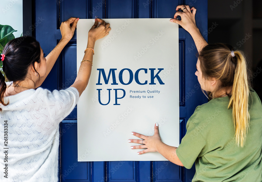 2 People Putting Up a Poster Mockup Stock Template | Adobe Stock 2 People Putting Up a Poster Mockup Stock Template | Adobe Stock