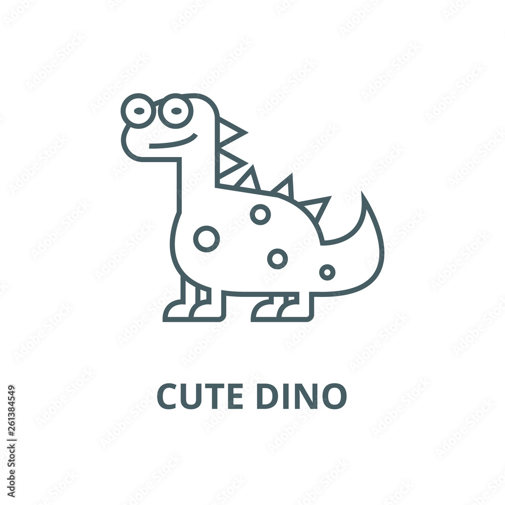 Cute dino,dinosaur line icon, vector. Cute dino,dinosaur outline sign ...