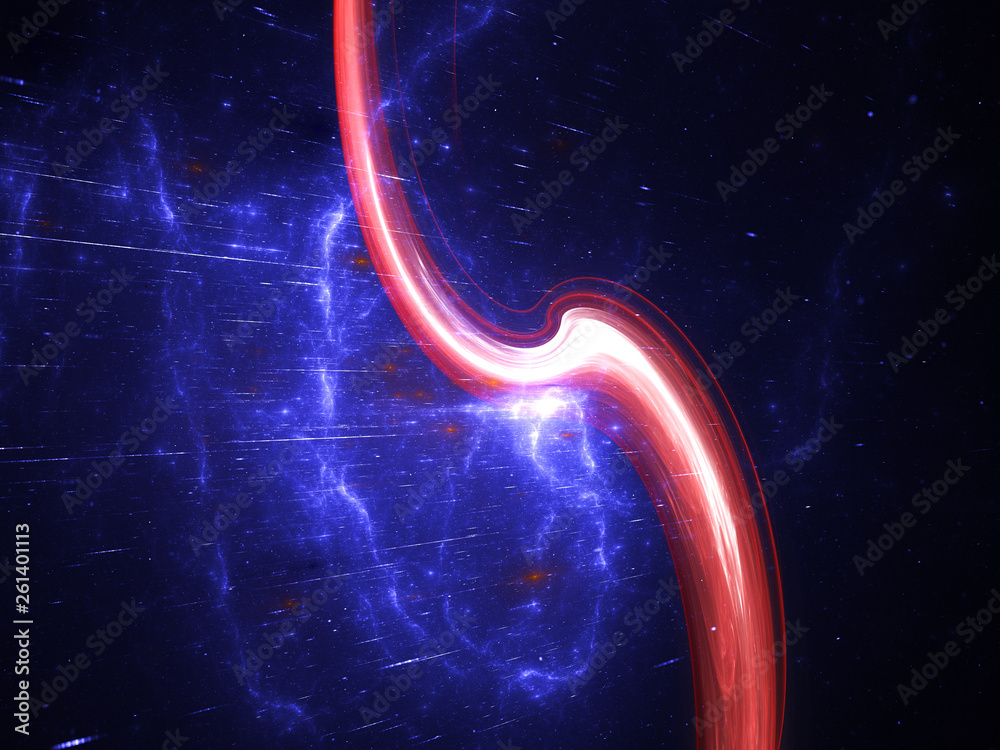 Stars and Red Nebula, Glowing Alien Object Moving Through Space at High ...
