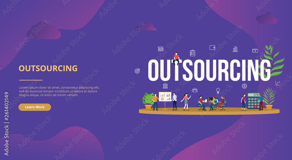 outsourcing business concept big text with people for website template ...