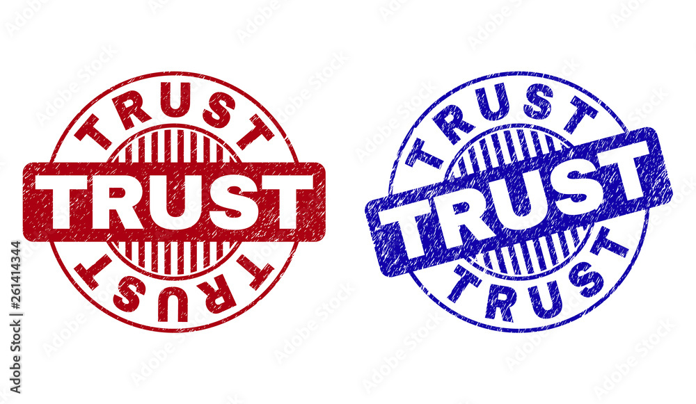 Grunge TRUST round stamp seals isolated on a white background. Round ...