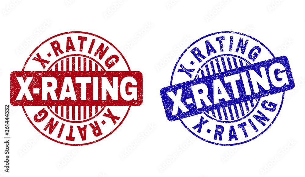 Grunge X-RATING round stamp seals isolated on a white background. Round ...