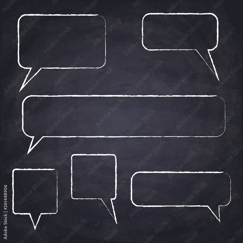 Set of hand drawn speech bubbles. Chalk drawn square and rectangle chat ...