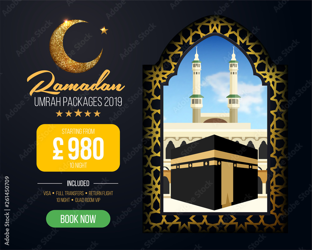 Banner or flyer design for Umrah Packages Ads, book cheap Ramadan umrah ...