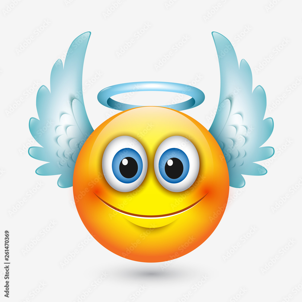 Cute angel emoticon with wings, emoji Stock Vector | Adobe Stock