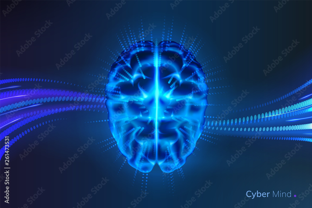Glowing cyber mind or shining artificial intelligence brain. Neural ...