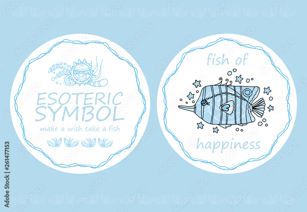 Cute esoteric symbol. Magic fish of happiness. Sweet post card or round ...