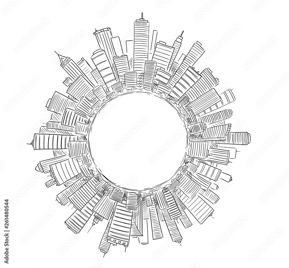 Vector Drawing of Generic Modern High Rise Buildings Around Circle or ...