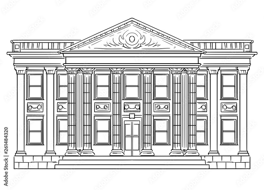 Vector Drawing of Classic Bank Building as Finance and Investment ...