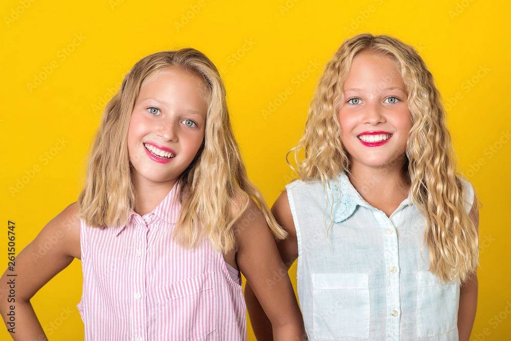 Happy Smiling Pretty Teenage Twins Girls Laughing With A Perfect Smile People Emotions Teens