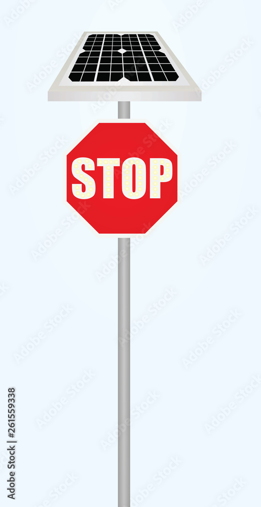 Traffic sign stop with solar panel and flashing lights. vector Stock ...
