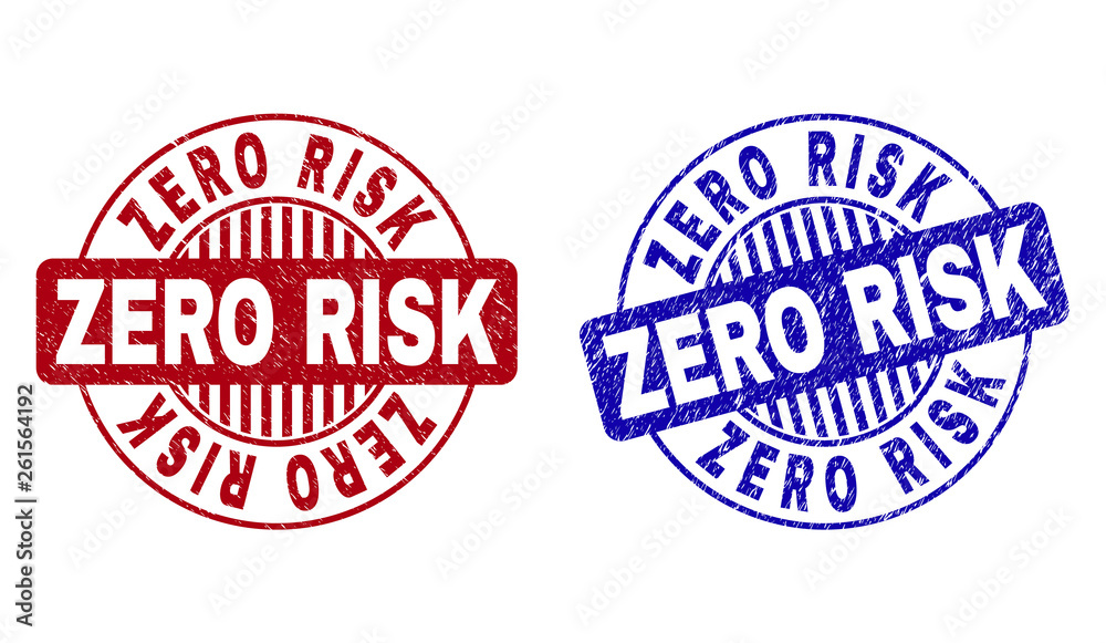Grunge ZERO RISK round stamp seals isolated on a white background. Round seals with grunge ...