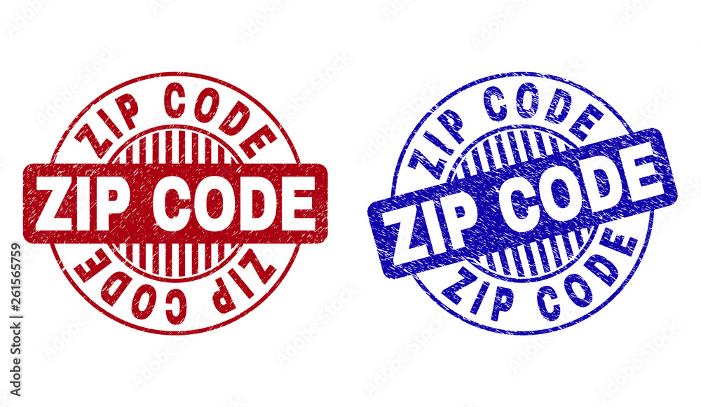 Grunge ZIP CODE round stamp seals isolated on a white background. Round ...