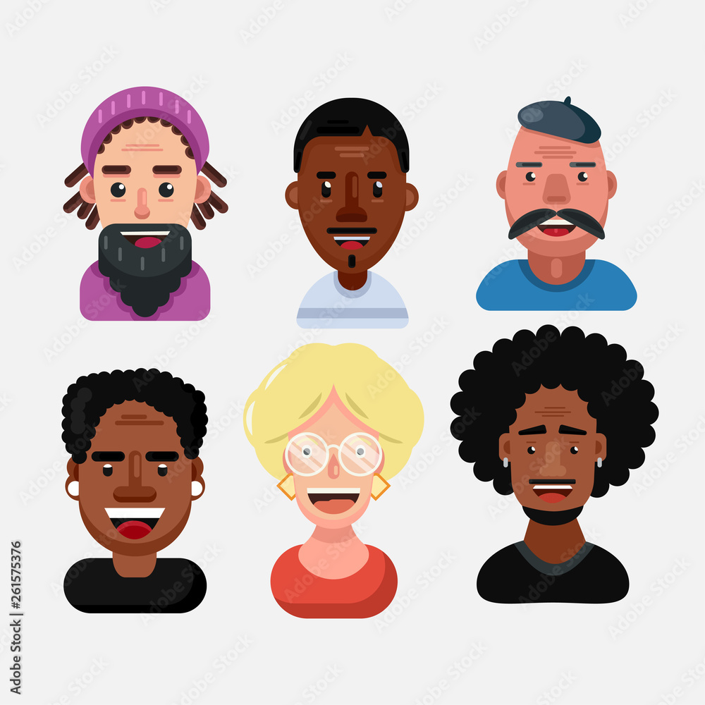 Set of human faces expressing positive emotions. Diverse multiracial ...