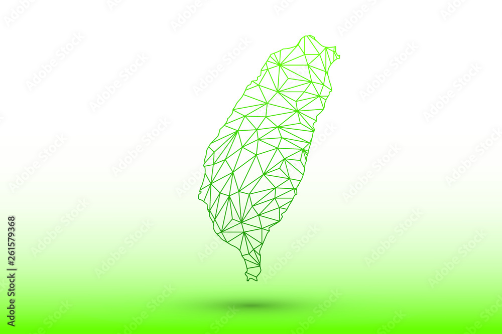 Taiwan map vector of green color geometric connected lines using ...