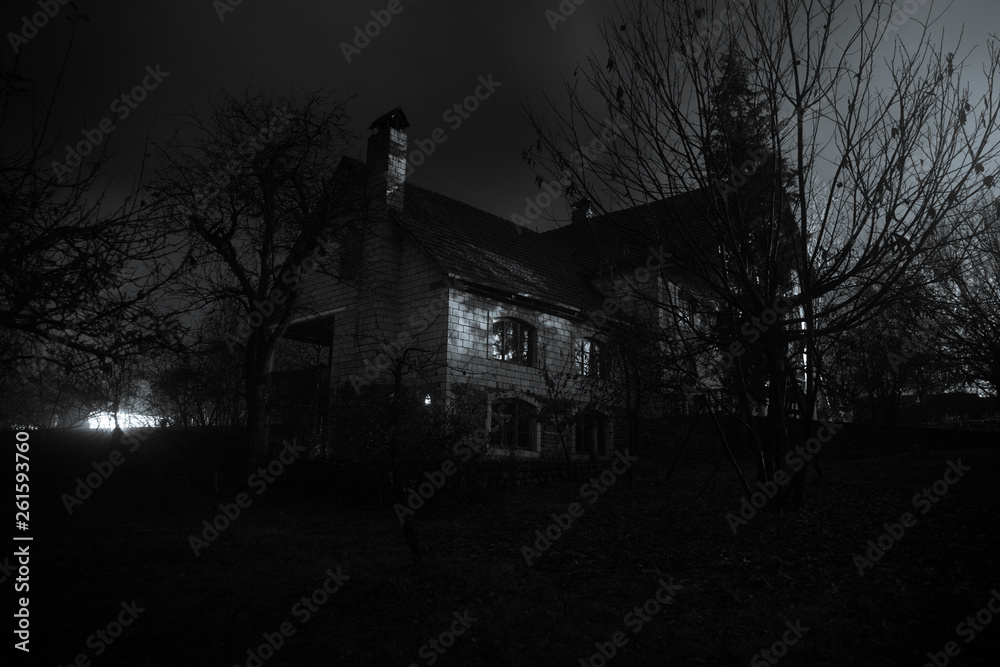 Old house with a Ghost in the forest at night or Abandoned Haunted ...