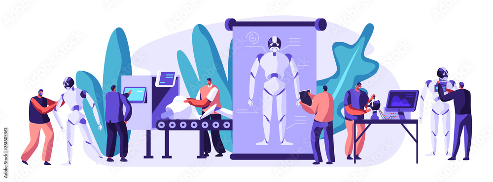 Engineers Characters Making and Programming Robots. Robotics Hardware ...