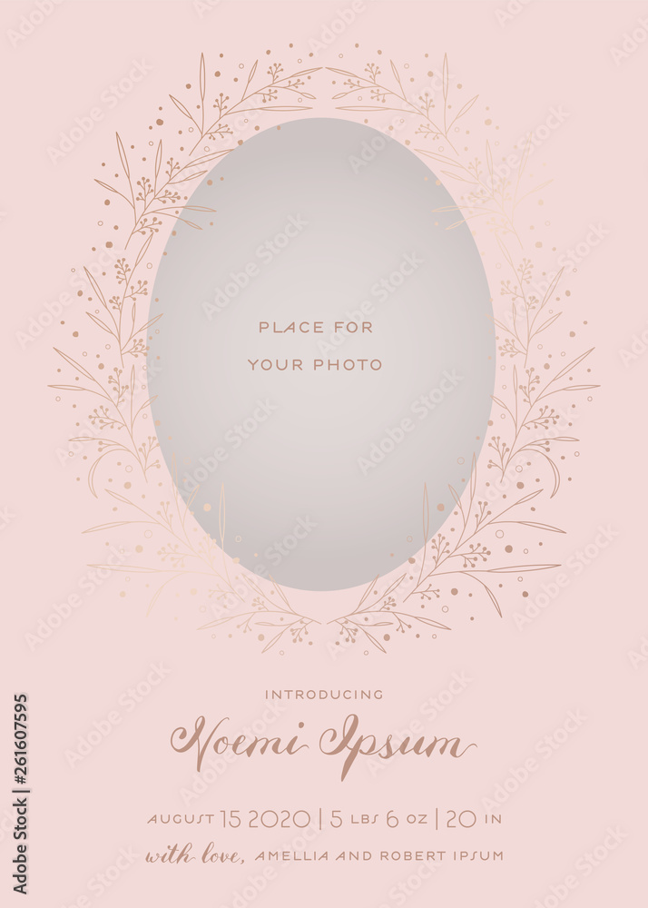 Newborn Child Greeting Card with Floral Elements. Baby Shower Template ...