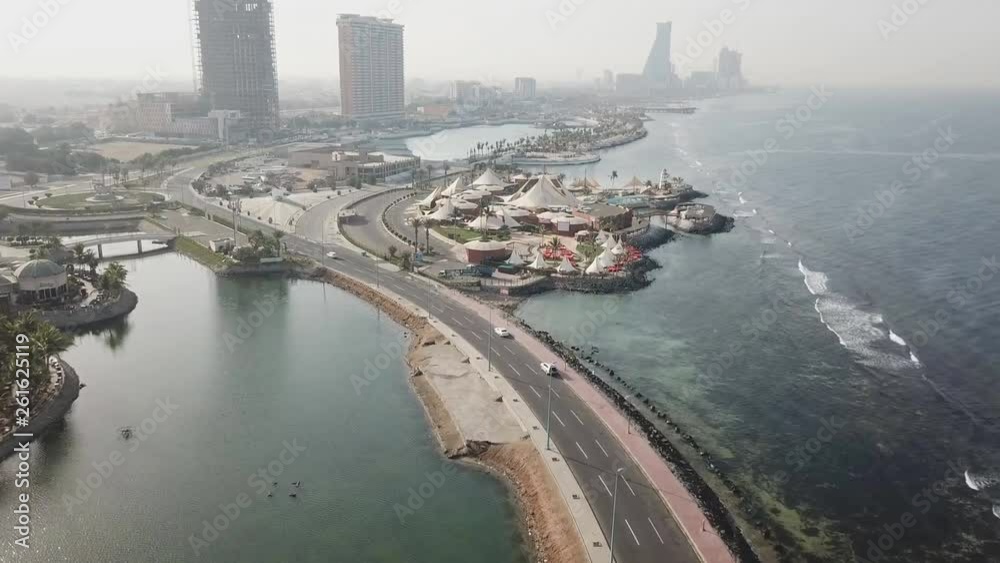 Aerial view in new beach Jeddah, Saudi Arabia, Jeddah Waterfront vídeo ...