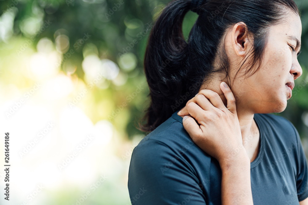 young asian woman neck pain muscle and shoulder Stock Photo | Adobe Stock
