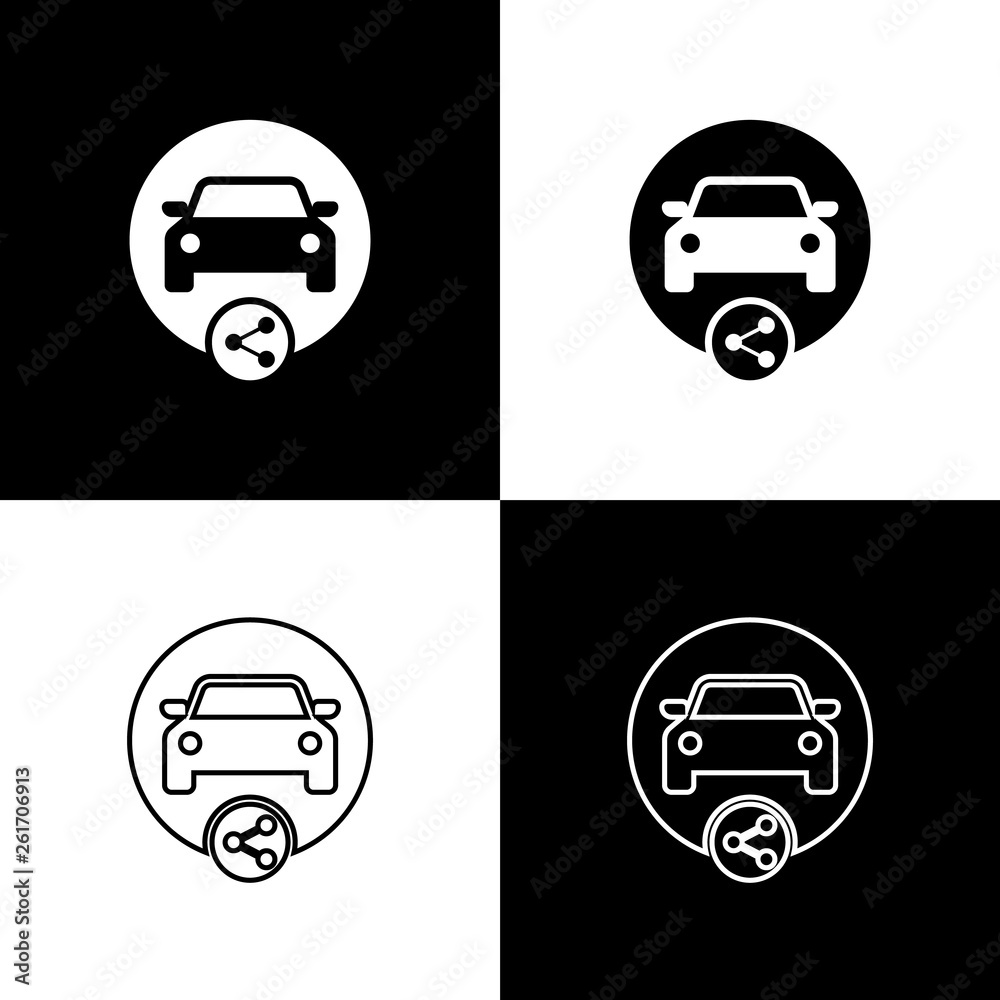 Set Car sharing icons isolated on black and white background ...