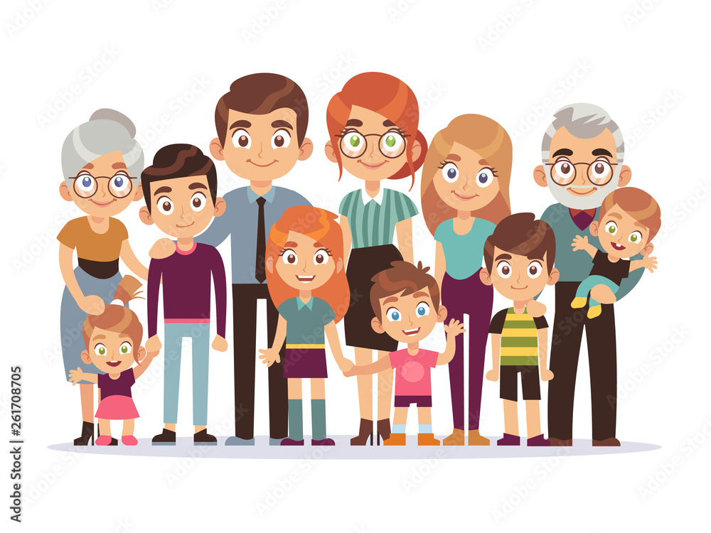 Big family portrait. Happy people character lifestyle mother father ...