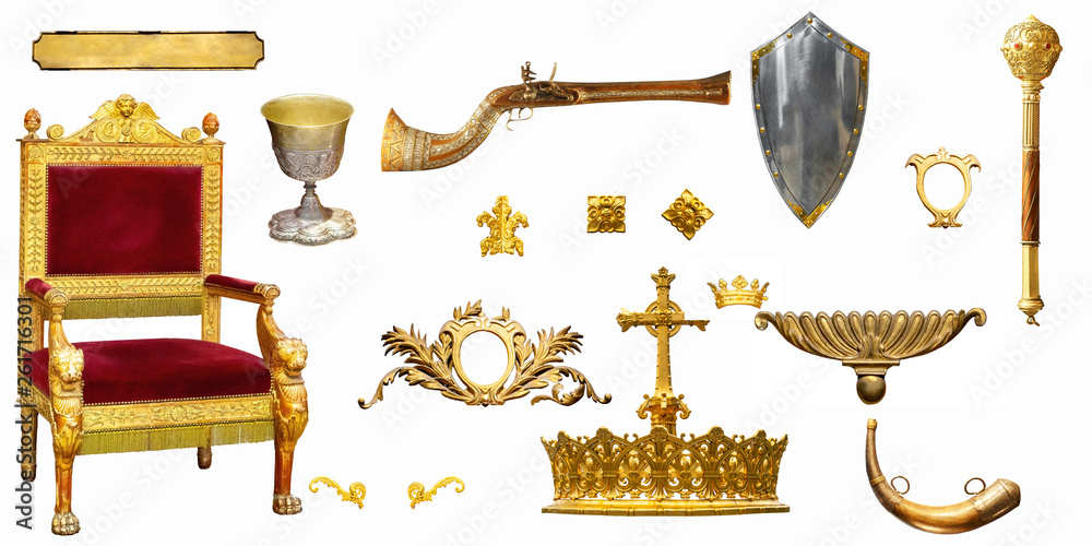Golden elements of the royal, imperial interior isolated Stock Photo ...