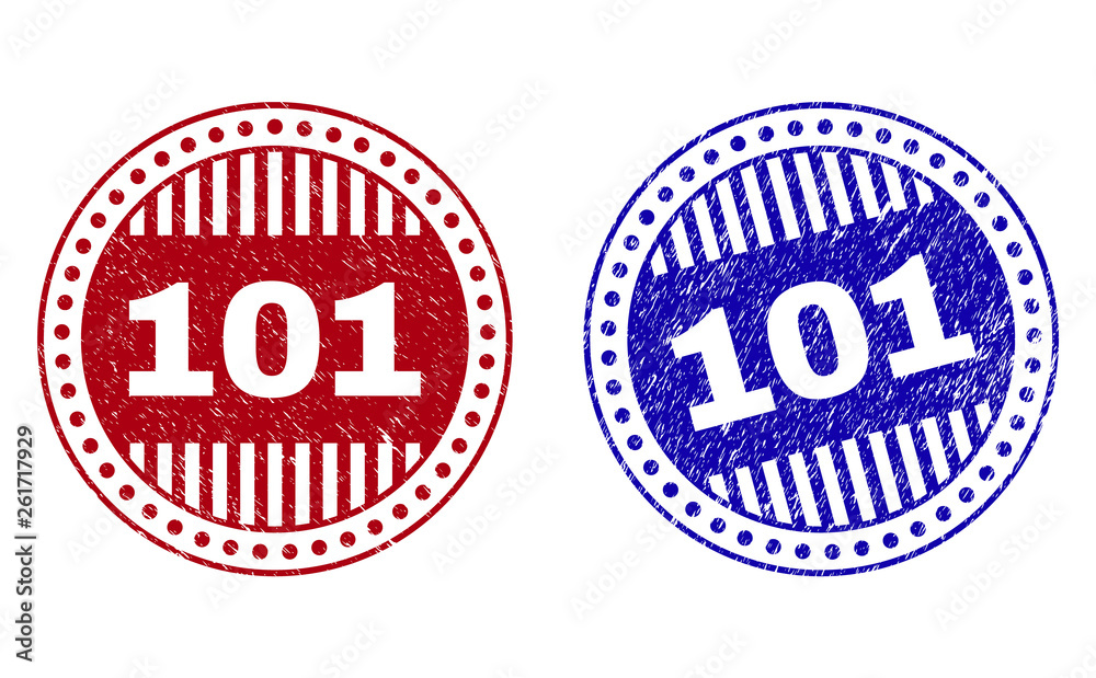 Grunge 101 round stamp seals isolated on a white background. Round ...