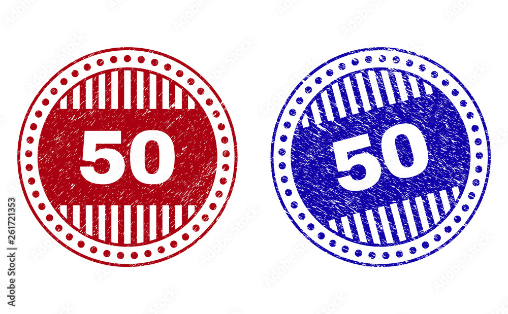 Grunge 50 round stamp seals isolated on a white background. Round seals ...