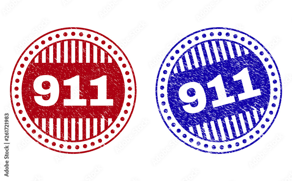 Grunge 911 round stamp seals isolated on a white background. Round ...