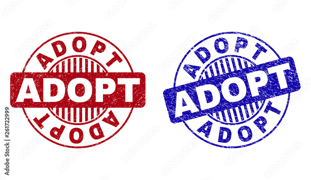 Grunge ADOPT round stamp seals isolated on a white background. Round ...