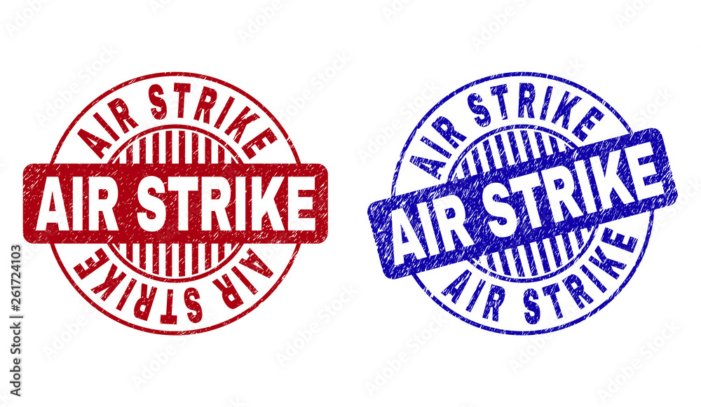 Grunge AIR STRIKE round stamp seals isolated on a white background ...