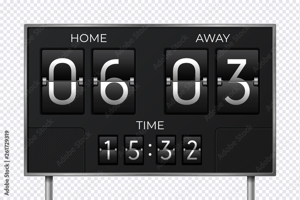 Black retro scoreboard. Stadium soccer countdown clock, goal sport ...