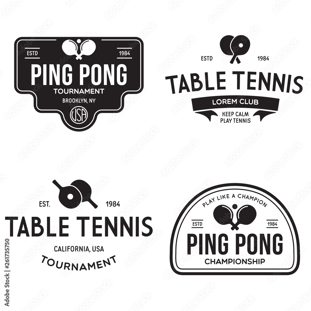 Printvector set of ping pong logos, emblems and design elements. table ...