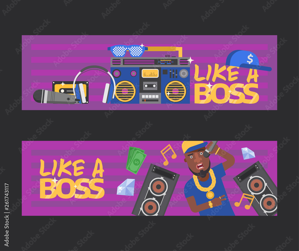 Rap music vector dj character singing in microphone playing on ...