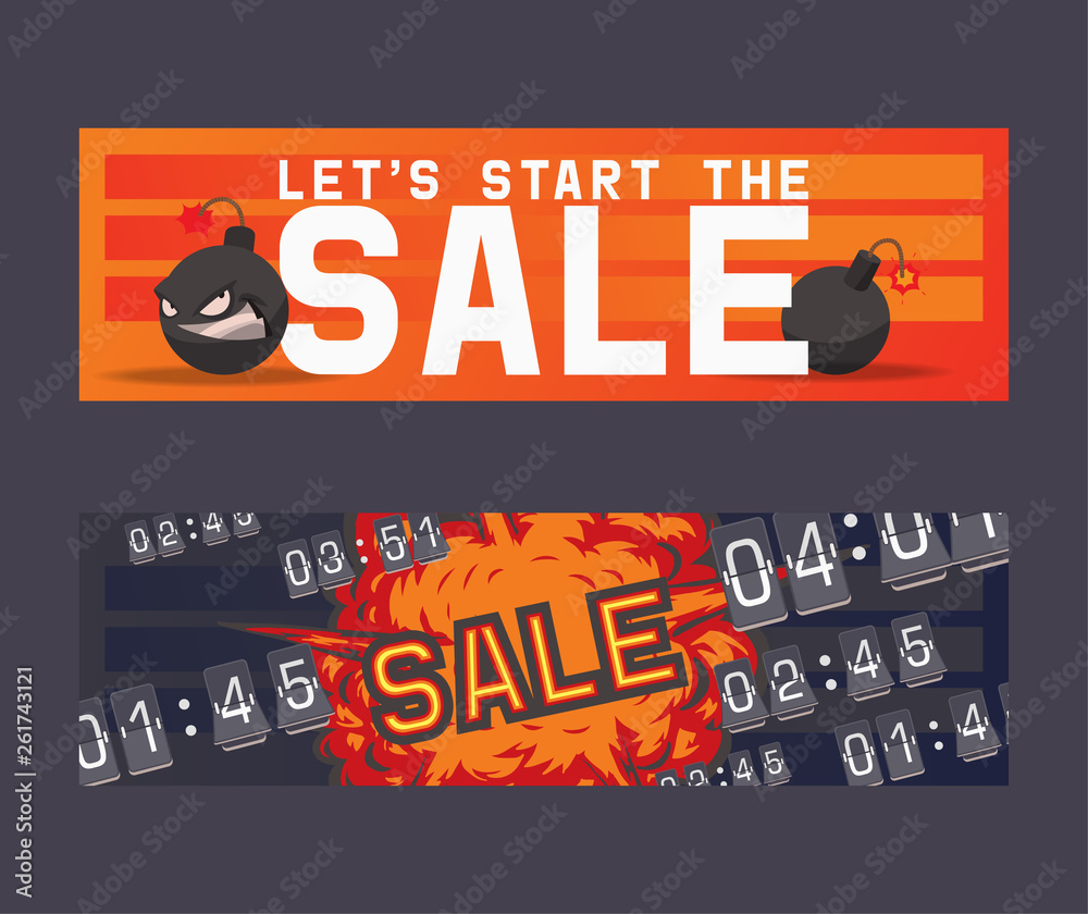 Sale vector cartoon bomb on discount banner boom explosion offer poster ...