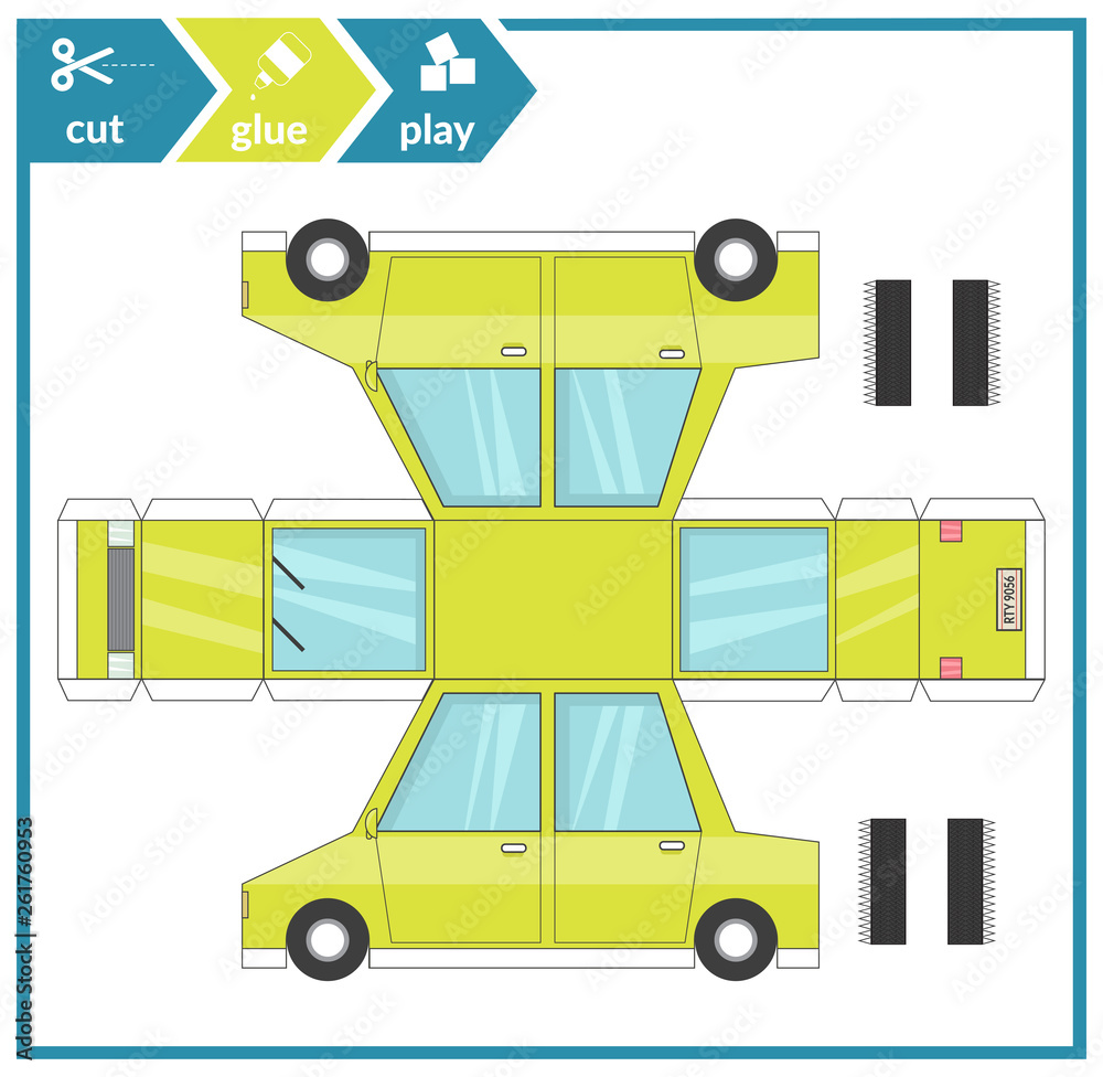 Cut and glue a paper car. Children art game for activity page. Paper 3d ...