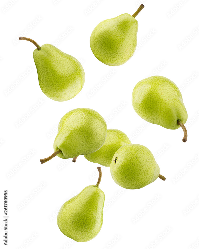 Falling pear, isolated on white background, clipping path, full depth ...
