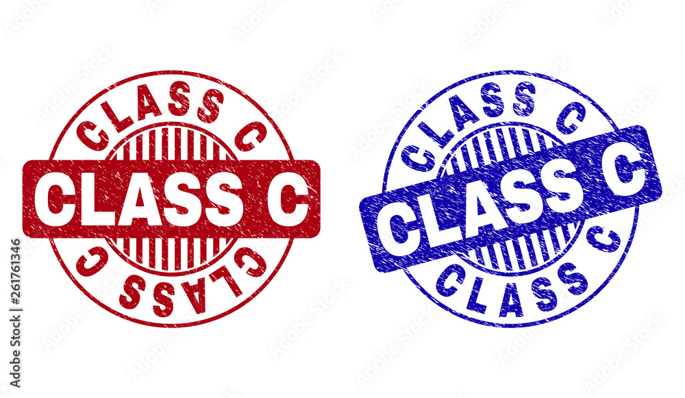 Grunge CLASS C round stamp seals isolated on a white background. Round ...
