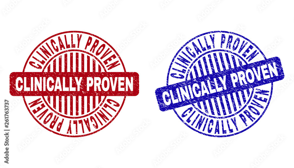 Grunge CLINICALLY PROVEN round stamp seals isolated on a white ...