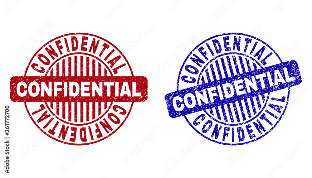 Grunge CONFIDENTIAL round stamp seals isolated on a white background. Round seals with grunge ...