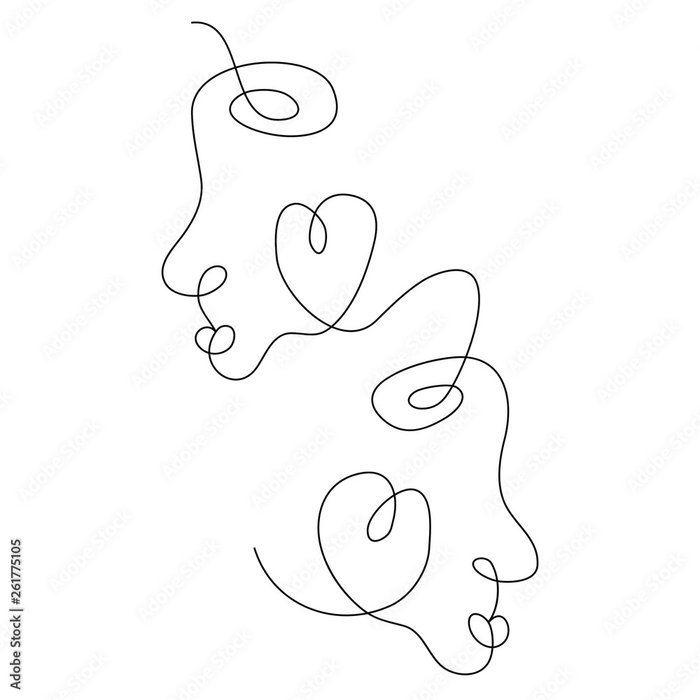 Fine one line drawing abstract two faces. Minimalism art, aesthetic ...